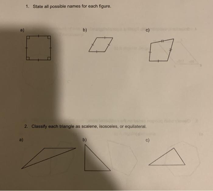 Solved 1. State all possible names for each figure. a) b) c) | Chegg.com