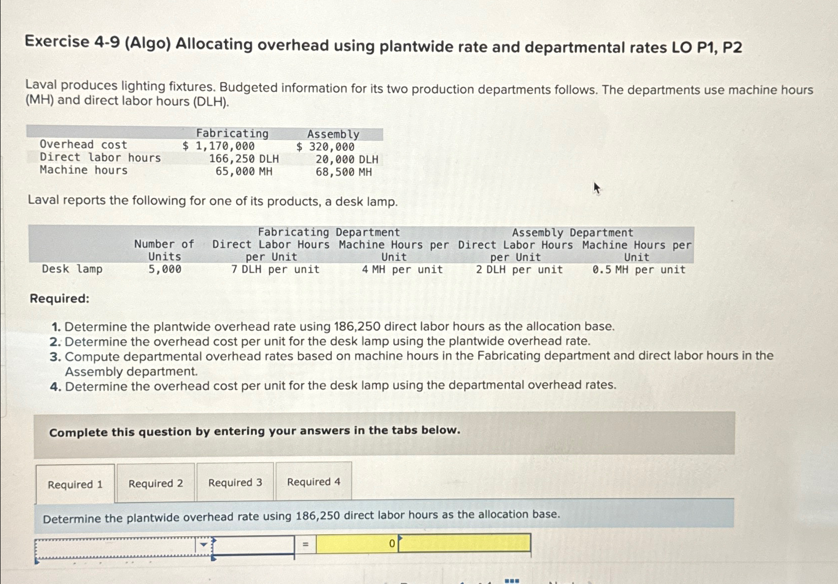 Solved Exercise 4-9 (Algo) ﻿Allocating overhead using | Chegg.com