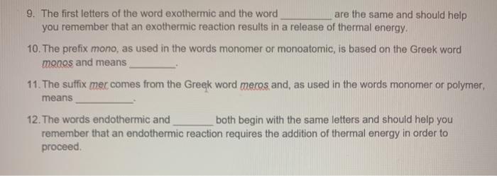 Solved 9. The first letters of the word exothermic and the | Chegg.com