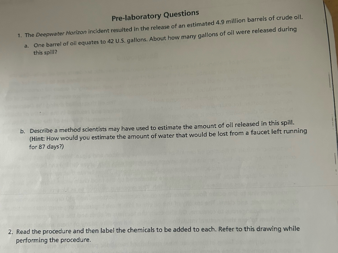 Solved Pre-laboratory QuestionsThe Deepwater Horizon | Chegg.com