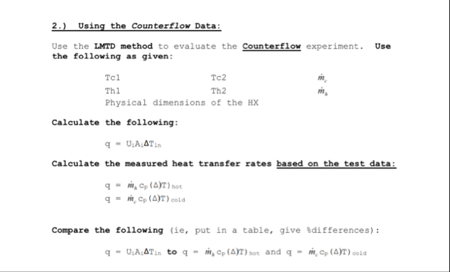 Solved 2.) ﻿Using the Counterflow Data:Use the LMTD method | Chegg.com