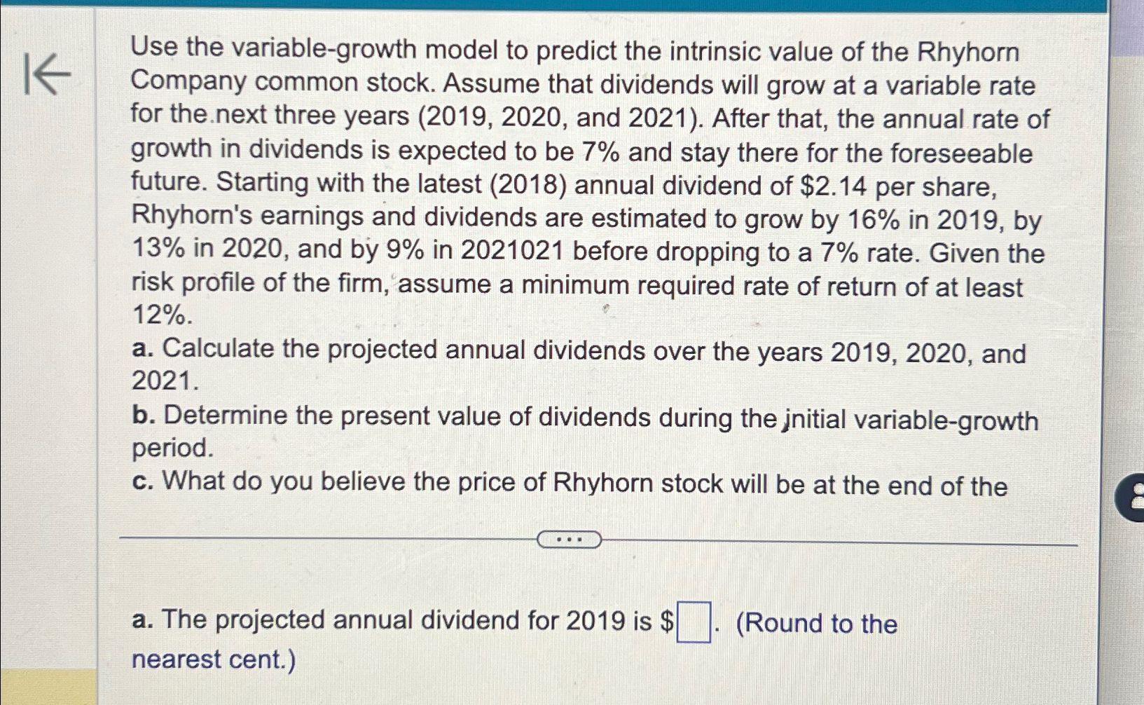 Solved Use the variable-growth model to predict the | Chegg.com