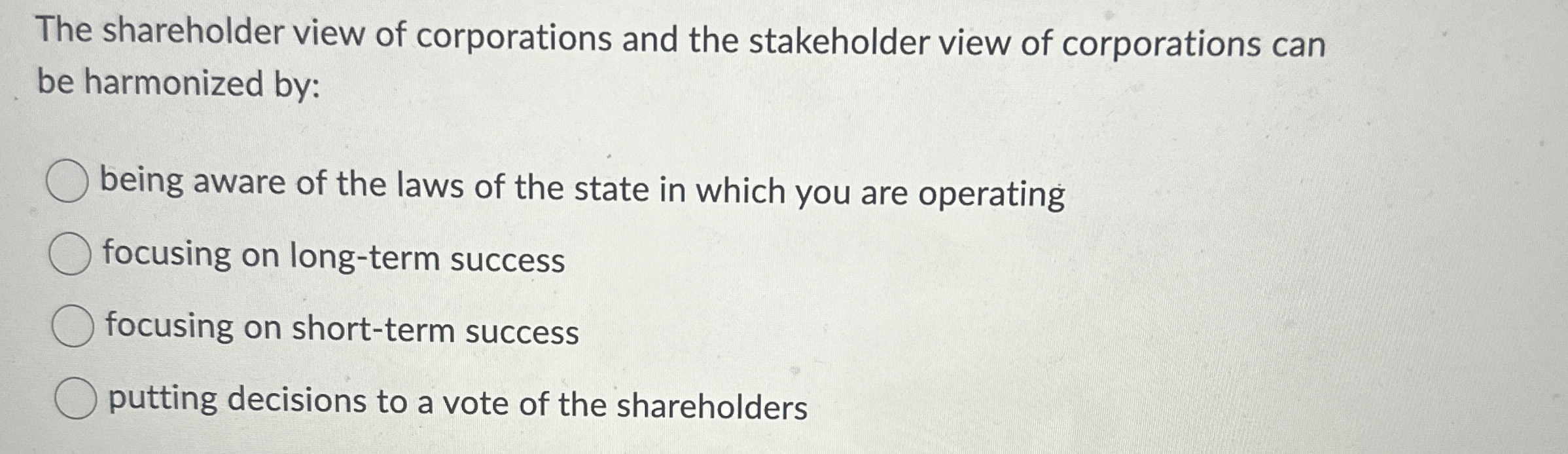 Solved The shareholder view of corporations and the | Chegg.com