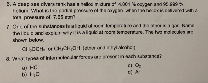 Solved 6. A deep sea divers tank has a heliox mixture of | Chegg.com