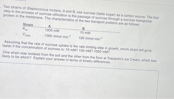 Solved Two Strains Of Steptococcus Mutans A And B Use
