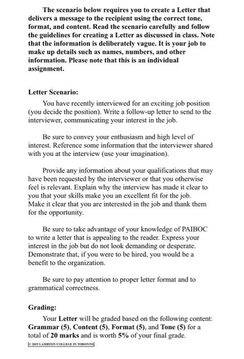 Solved The scenario below requires you to create a Letter | Chegg.com