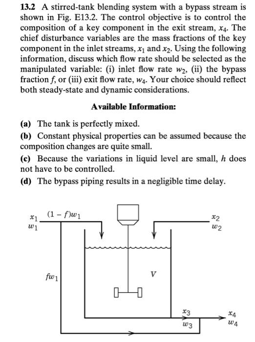 Solved 13.2 A stirred-tank blending system with a bypass | Chegg.com