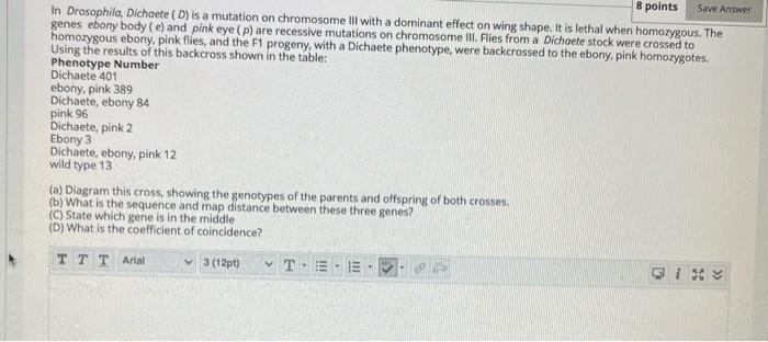 Solved 8 points Save Answer In Drosophila, Dichaete (D) is a | Chegg.com