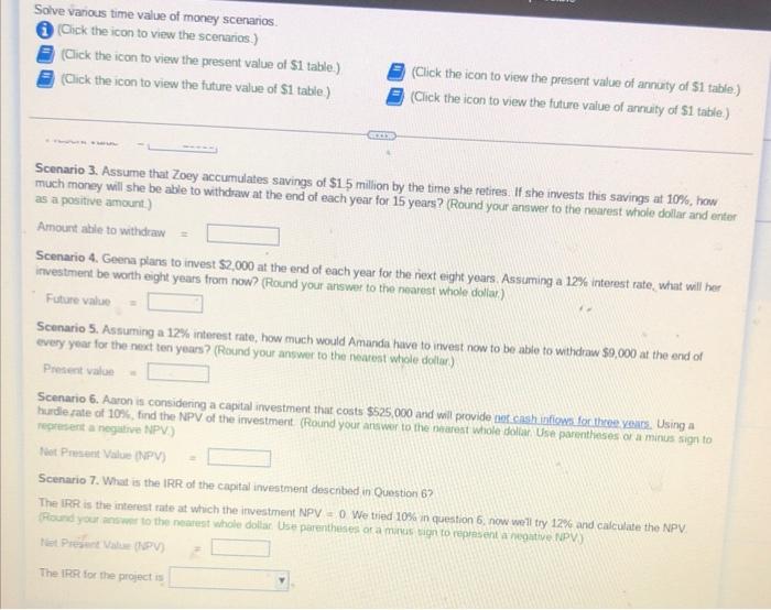 Solved Solve various time value of money scenarios. (Click | Chegg.com