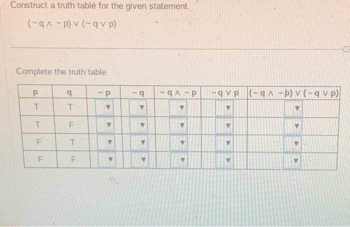 Solved Construct a truth table for the given statement. | Chegg.com