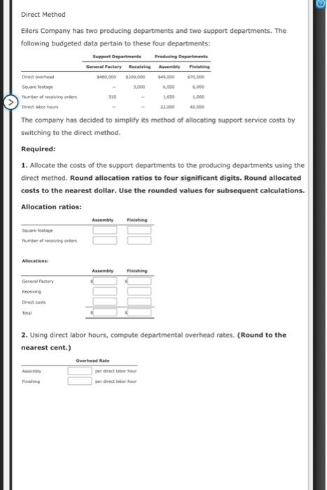 Solved Direct Method Eilers Company has two producing | Chegg.com