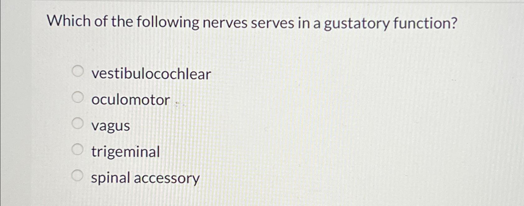 Solved Which of the following nerves serves in a gustatory | Chegg.com