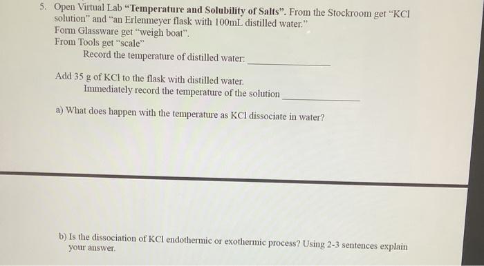 Solved 5. Open Virtual Lab "Temperature and Solubility of | Chegg.com