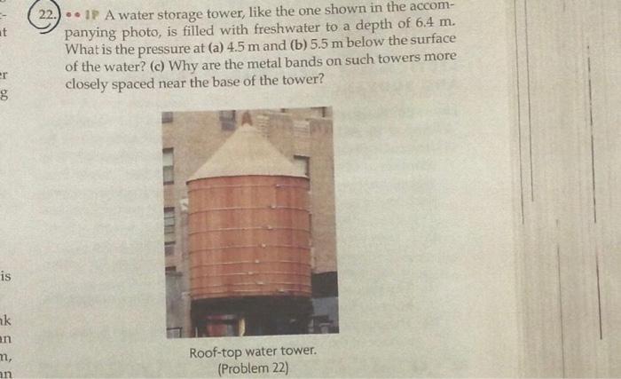 Solved 22.) - 1P A water storage tower, like the one shown | Chegg.com
