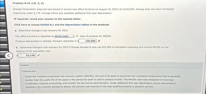 Solved Orange Corporation acquired and placed in service new | Chegg.com
