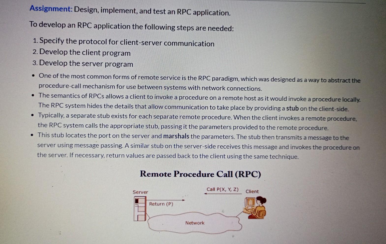 Solved Assignment: Design, implement, and test an RPC | Chegg.com