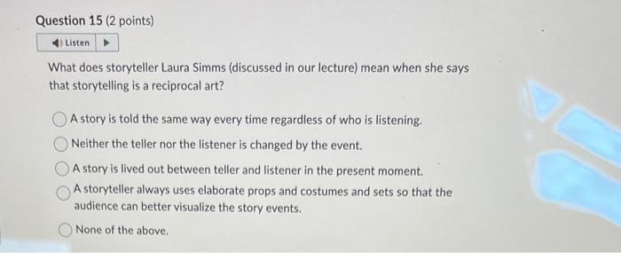 What does storyteller Laura Simms (discussed in our | Chegg.com