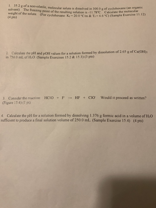Solved 1. 35.2 g of a non volatile, molecular solute is | Chegg.com