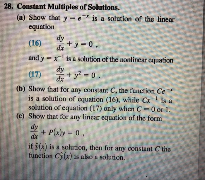 Solved 28. Constant Multiples of Solutions. (a) Show that y | Chegg.com