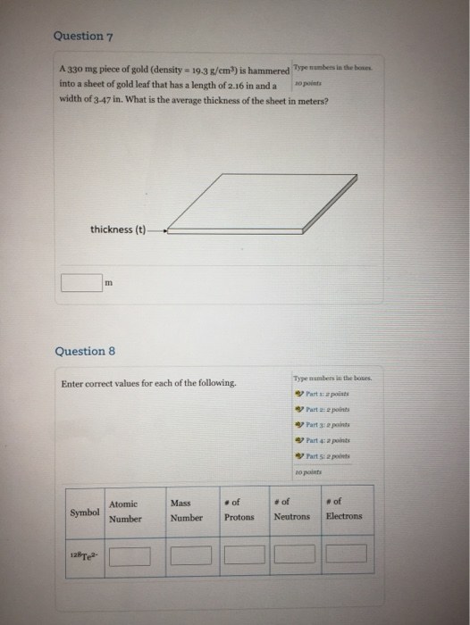 Solved Question 7 A 330 mg piece of gold (density = 19.3 | Chegg.com