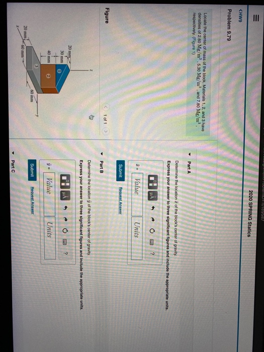 Solved 2020 SPRING Statics Part B Determine the location y | Chegg.com