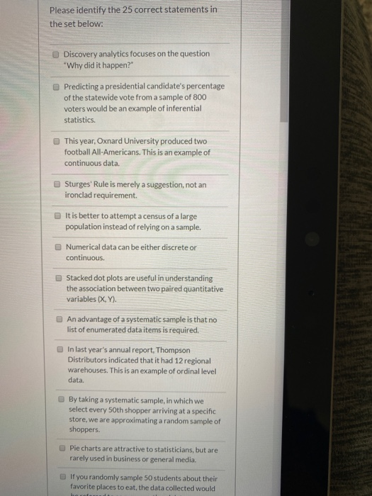 Solved Please identify the 25 correct statements in the set | Chegg.com