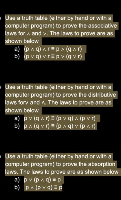 Solved Use a truth table (either by hand or with a computer | Chegg.com
