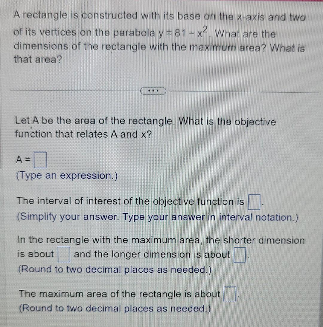Solved A rectangle is constructed with its base on the | Chegg.com