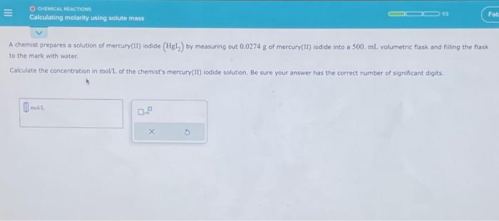 Solved O CHEMICAL REACTIONS Calculating molarity using | Chegg.com