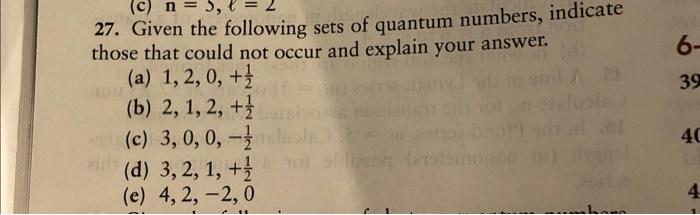 Solved (c) n = 27. Given the following sets of quantum | Chegg.com