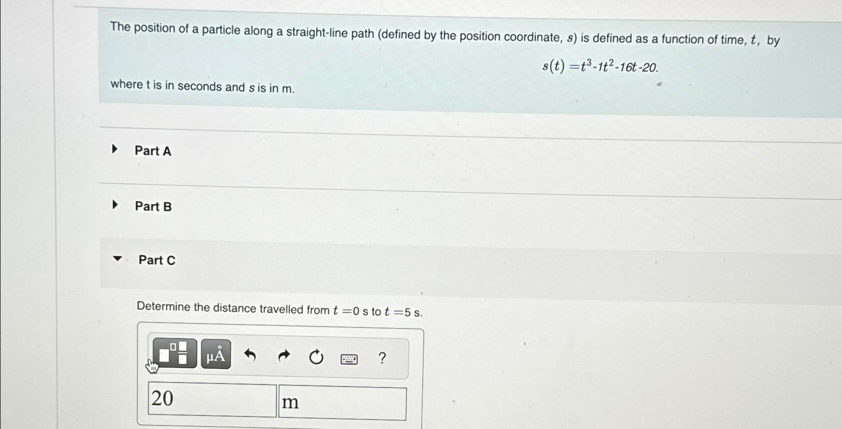 Solved The position of a particle along a straight-line path | Chegg.com