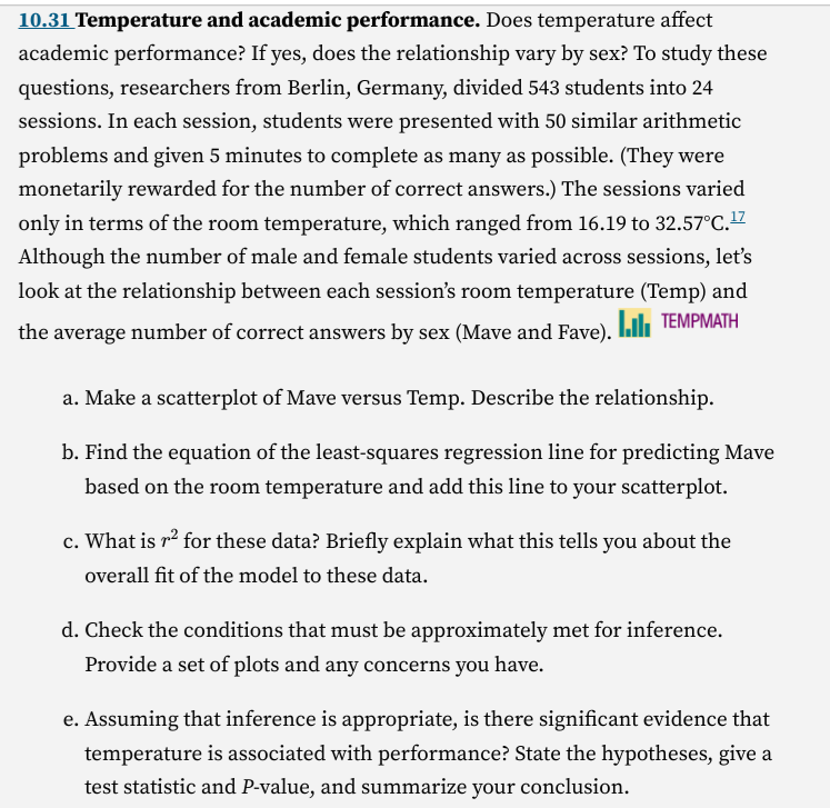 10.31 ﻿Temperature and academic performance. Does | Chegg.com