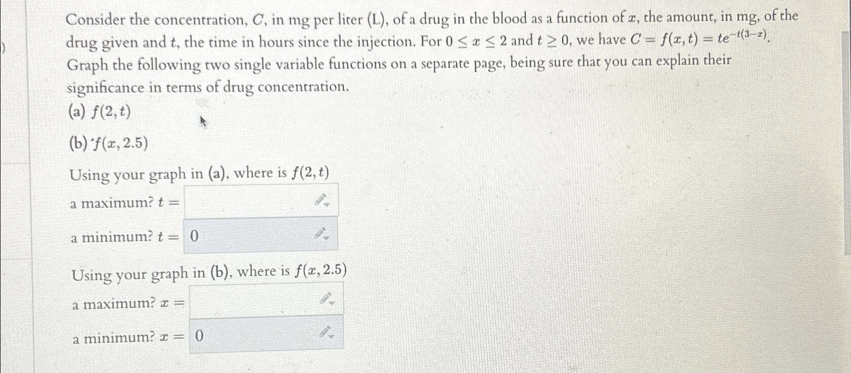Solved Consider the concentration, C, ﻿in mg ﻿per liter (L), | Chegg.com
