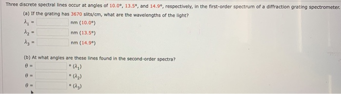 Solved Three Discrete Spectral Lines Occur At Angles Of