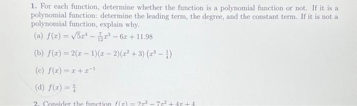 Solved 1 For Each Function Determine Whether The Function 3207