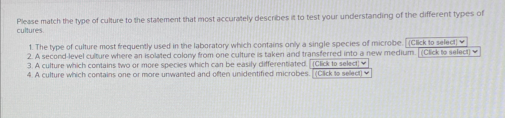 Solved Please match the type of culture to the statement | Chegg.com