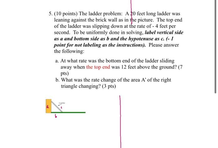 Solved 5. (10 points) The ladder problem: A 20 feet long | Chegg.com