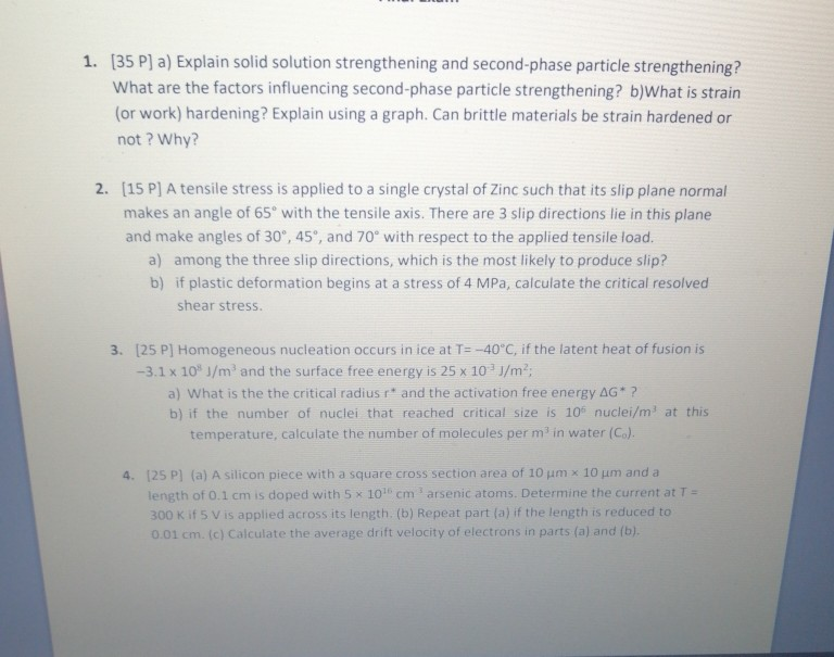 Solved 1. [35 P] a) Explain solid solution strengthening and | Chegg.com