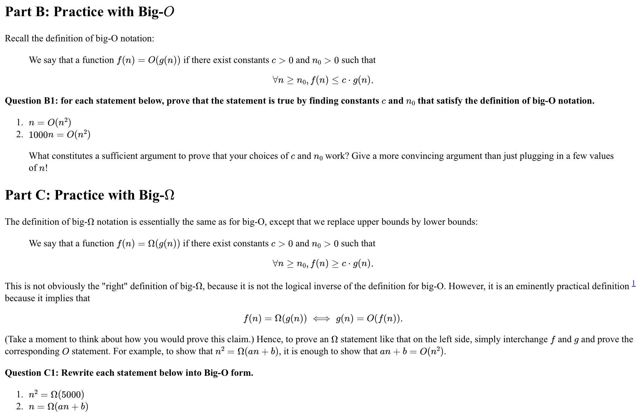 Solved Part B: Practice with Big- ORecall the definition of | Chegg.com