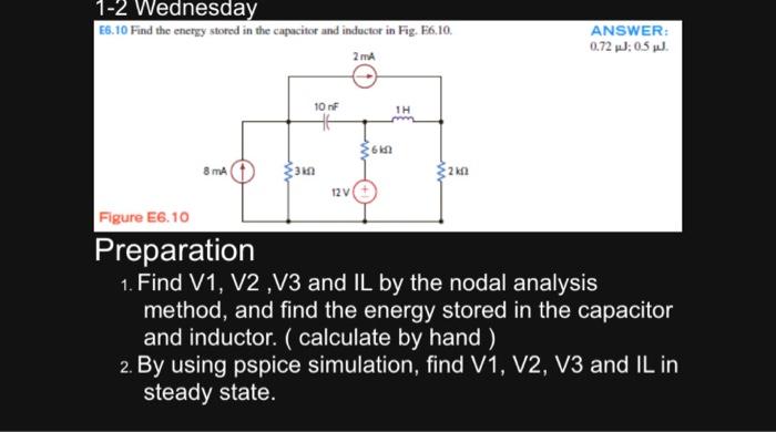 Solved E6.10 Find the energy stored in the capacitor and | Chegg.com