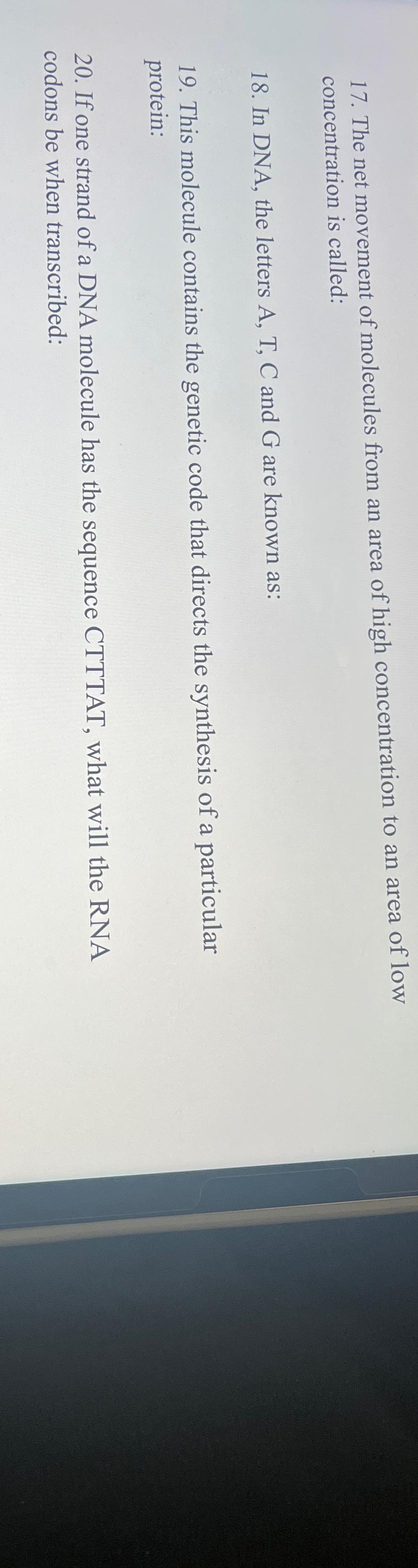 Solved The net movement of molecules from an area of high | Chegg.com