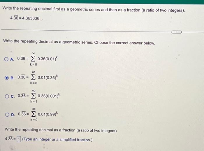 Solved Write the repeating decimal first as a geometric | Chegg.com