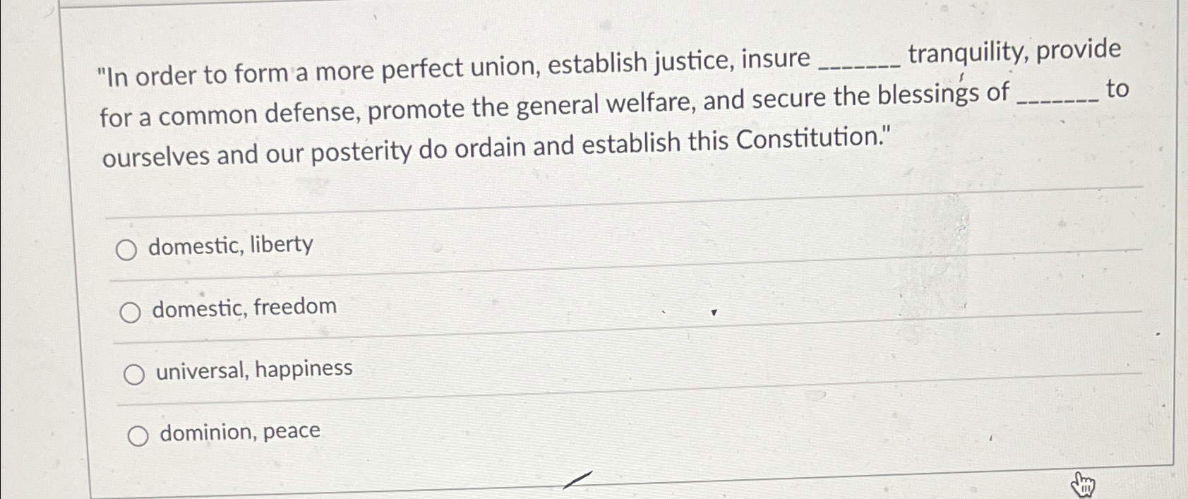 Solved "In order to form a more perfect union, establish | Chegg.com