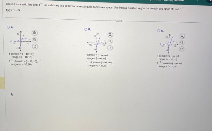 Solved Graph f as a solid line and f−1 as a dashed line in | Chegg.com