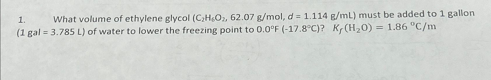 Solved What volume of ethylene glycol )=(1.114gmL ﻿must be | Chegg.com