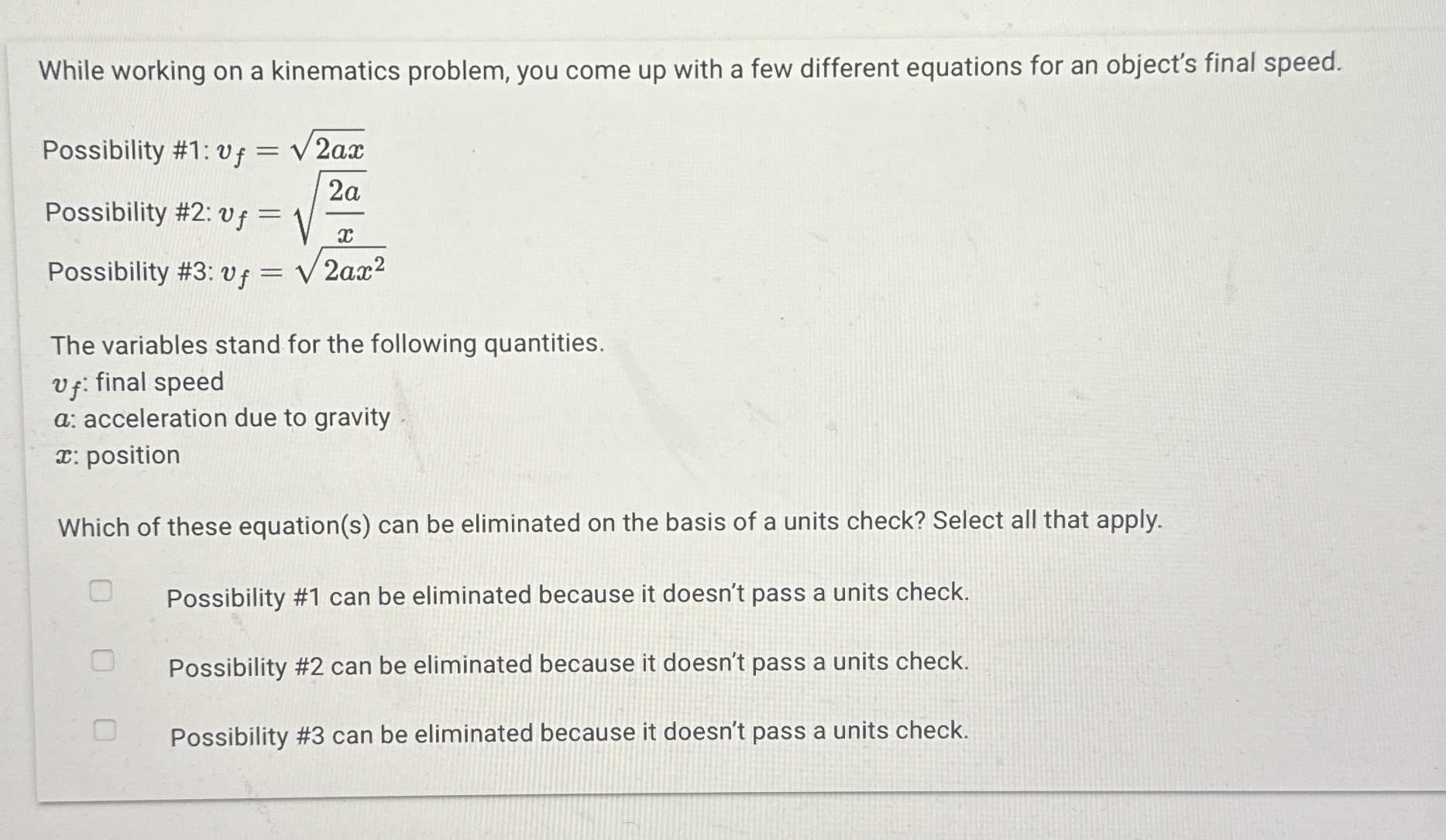 Solved While working on a kinematics problem, you come up | Chegg.com