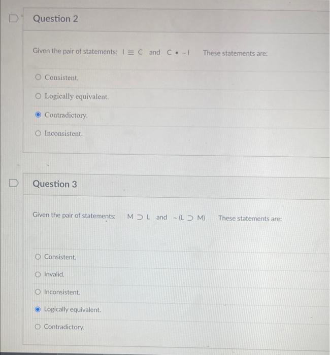 Solved Question 2 Given the pair of statements: Cand C.- | Chegg.com