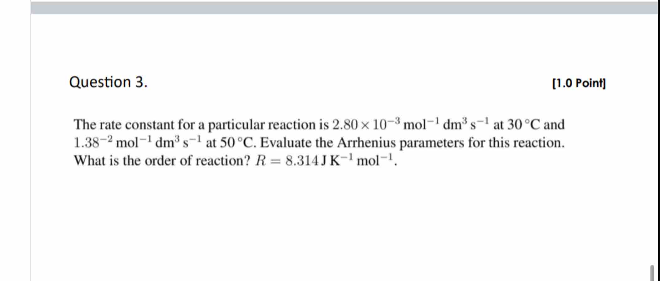 Solved Question 3.The rate constant for a particular | Chegg.com