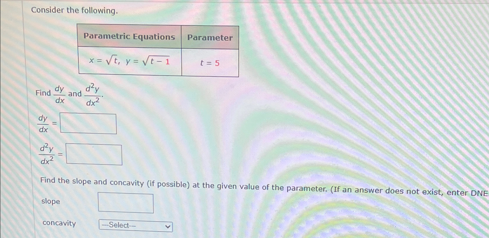 Solved Consider the following.\table[[Parametric | Chegg.com