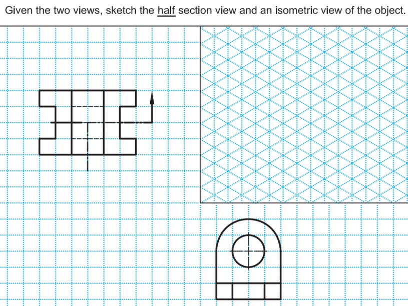 Solved thank youGiven the two views, sketch the half section | Chegg.com